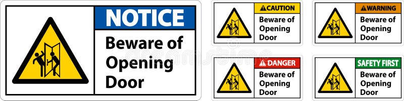 Beware Opening Door Sign on White Background Stock Vector ...