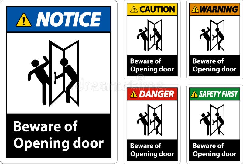 Beware Opening Door Sign on White Background Stock Vector ...