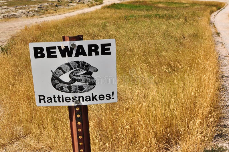 Beware of Rattlesnakes Signpost in the Badlands South, Dakota Stock ...