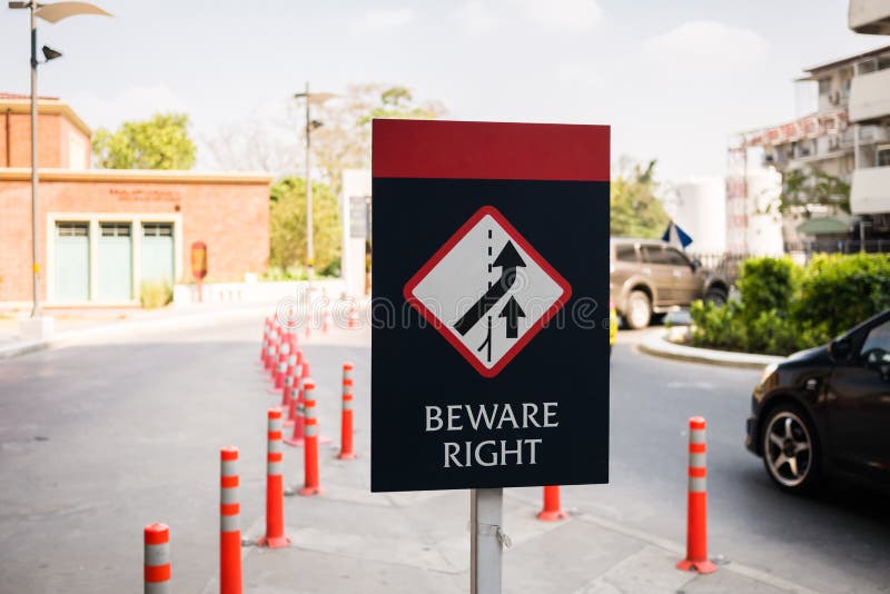 Beware the Right Traffic Sign Stock Photo - Image of roadsign, holdup ...