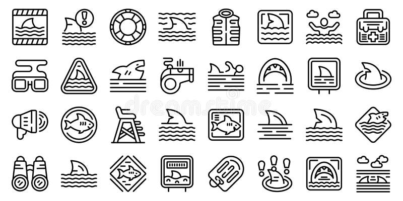 Beware the Sharks Icons Set Outline Vector. Angry Animal Stock Vector ...