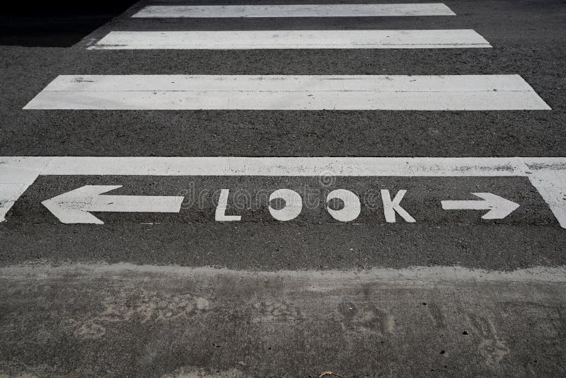 Beware of Traffic Look Left and Right Notice Stock Image - Image of ...