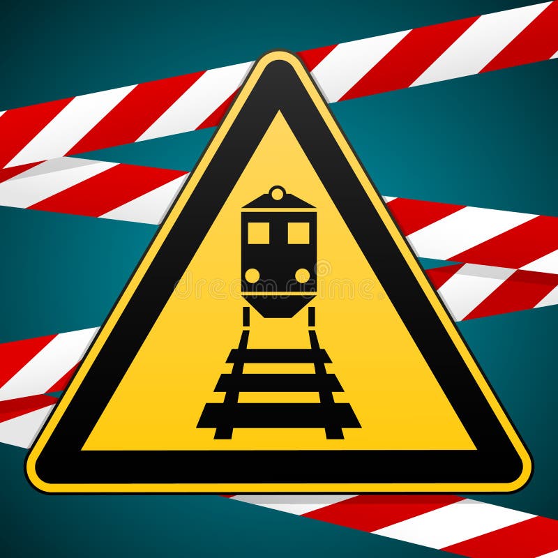 Beware of Train Warning Sign and Warning Bands. Vector Illustration ...