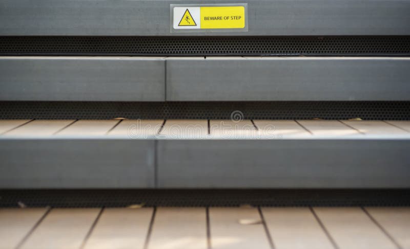 Beware Your Step Sign on the Stairs Walkway Outdoor Stock Photo - Image ...