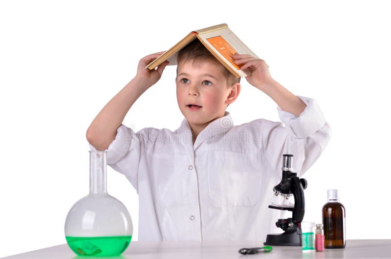 Scientist Boy at the Desk in Science Lab Stock Photo - Image of glasses ...