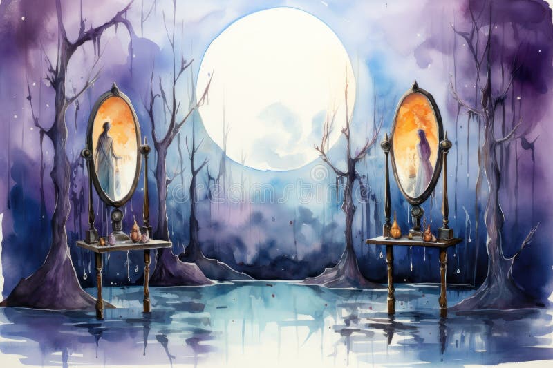 Bewitched Shadow Mirrors - Generative AI Stock Illustration ...