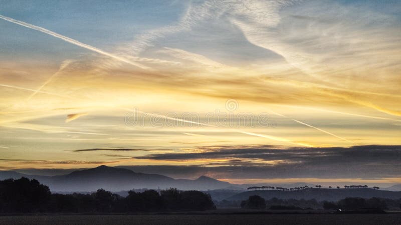 Bewitching Magical Gradient Sky with Plane Traces after Sunset Stock ...