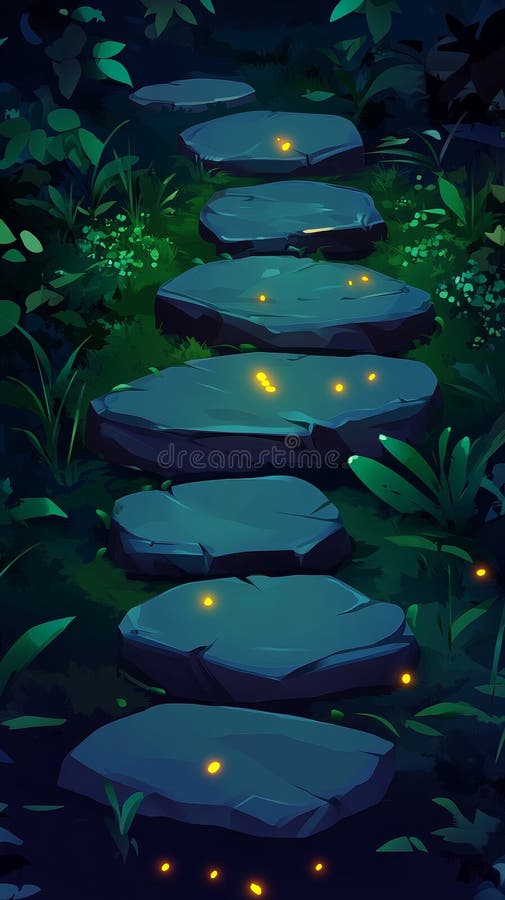 Bewitching Nocturnal Stone Steps in a Magical Grove Stock Image - Image ...