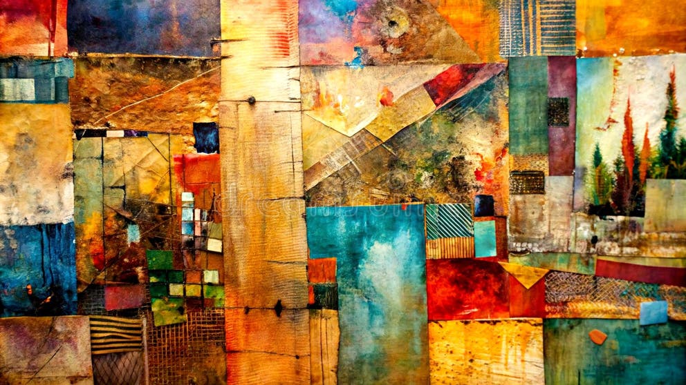 Beyond the Canvas: Exploring Abstract Art through Collage and Mixed Media AI Art Stock Image ...