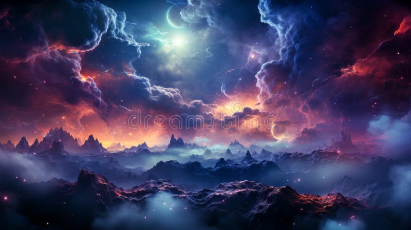 Beyond Earth Cosmos and Nebula in a Starry Night Stock Illustration ...