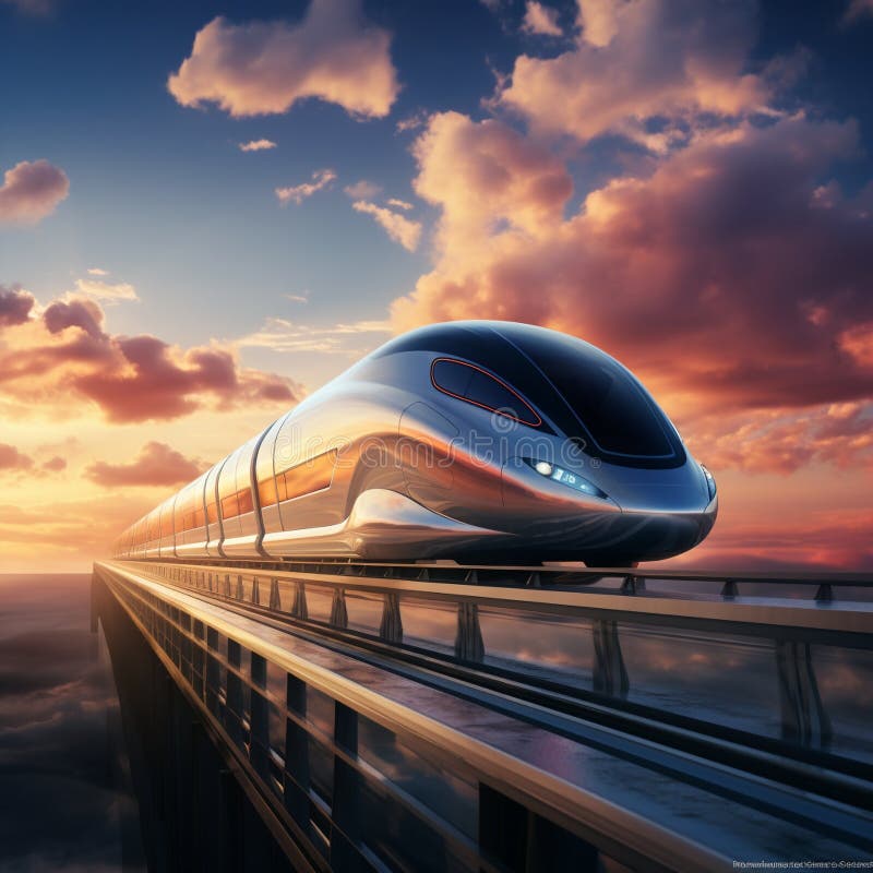 Beyond the Horizon: a Futuristic Elevated Train Piercing through Clouds ...