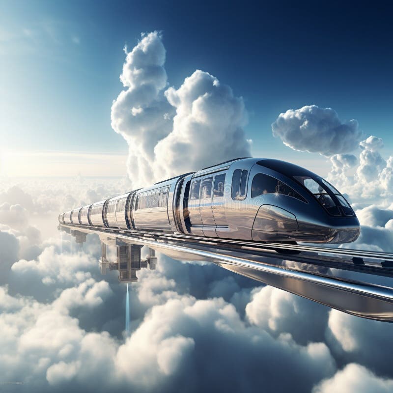 Beyond the Horizon: a Futuristic Elevated Train Piercing through Clouds ...