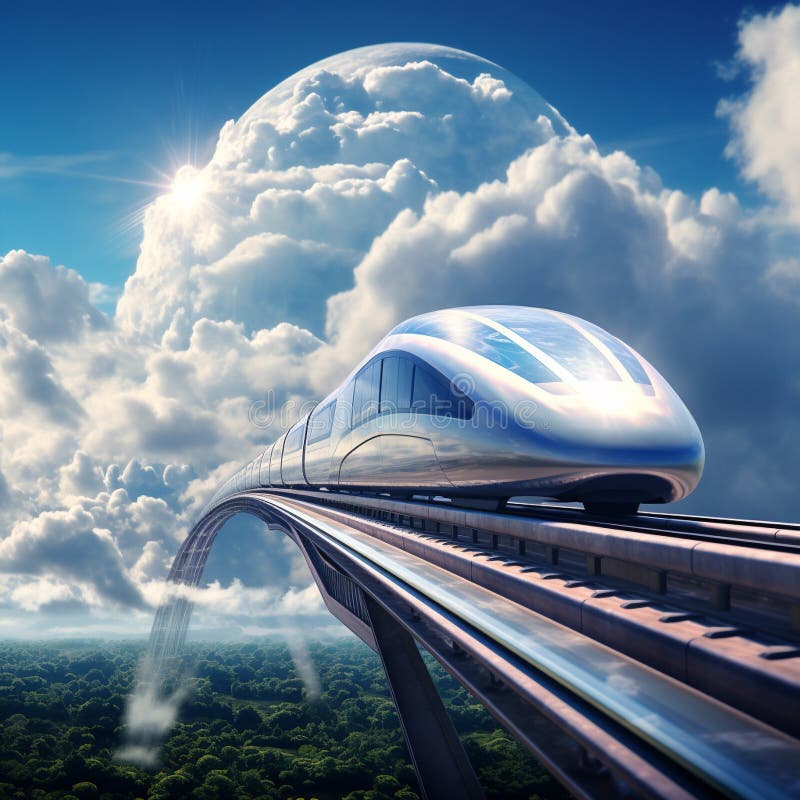 Beyond the Horizon: a Futuristic Elevated Train Piercing through Clouds ...