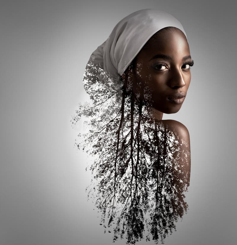 Beyond Natural. Composite Image of Nature Superimposed on a Young Woman ...