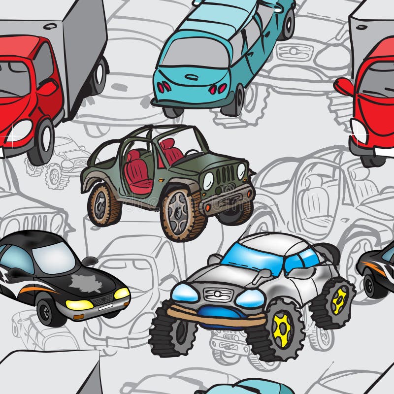 Bezszwowy Wzór Rysunki Samochody Ilustracja Wektor - Ilustracja ...