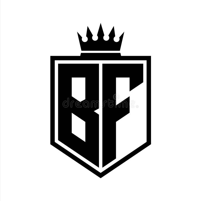 BF Logo Monogram Bold Shield Geometric Shape with Crown Outline Black ...