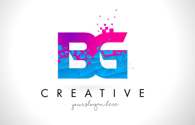BG B G Letter Logo with Shattered Broken Blue Pink Texture Design ...