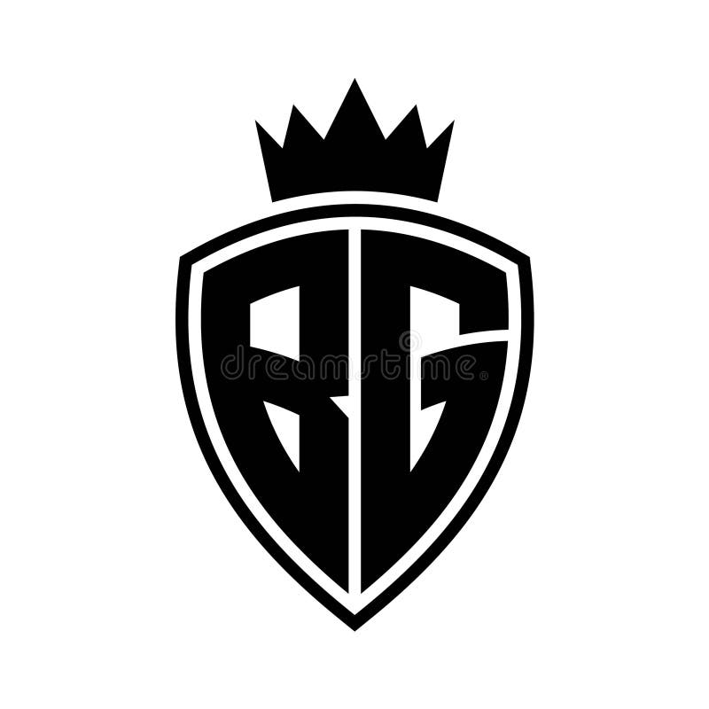 BG Letter Monogram Shield and Crown Outline Shape with Black and White ...