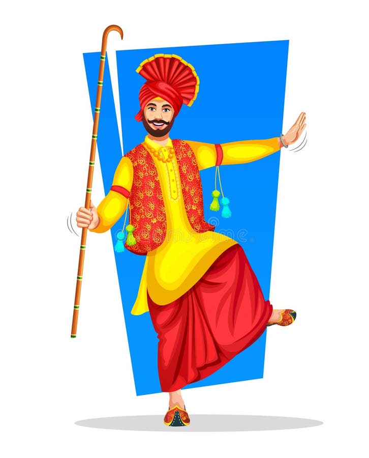 Vector Illustration of Punjabi Bhangra Dancer with Bhangra Props Khunda ...