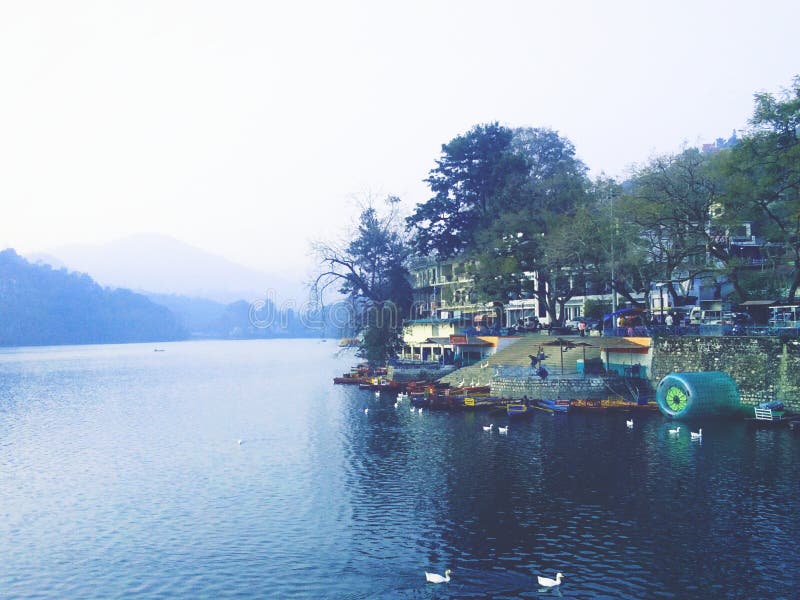 Bhimtal lake. stock photo. Image of pleasant, pond, mountain - 214612270