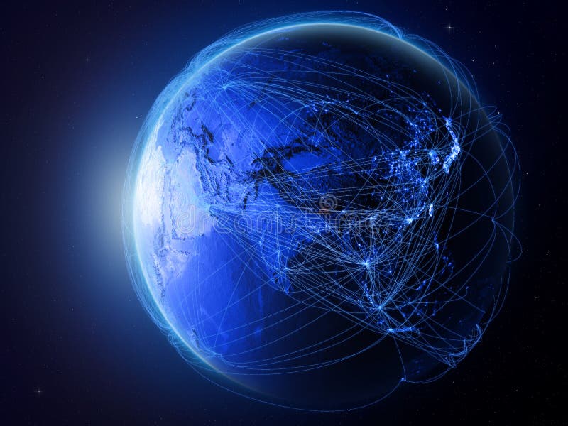 Bhutan on Blue Earth with Network Stock Illustration - Illustration of ...