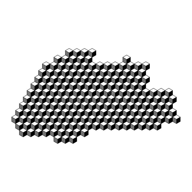 Bhutan Map from 3D Black Cubes Isometric Abstract Concept, Square ...