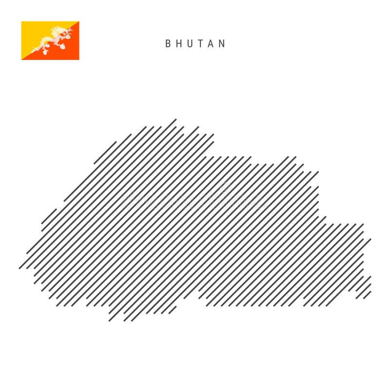 Bhutan Map from Pattern of Black Slanted Parallel Lines. Flat Vector ...