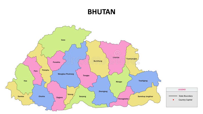 Bhutan Map. State and District Map of Bhutan Stock Vector ...