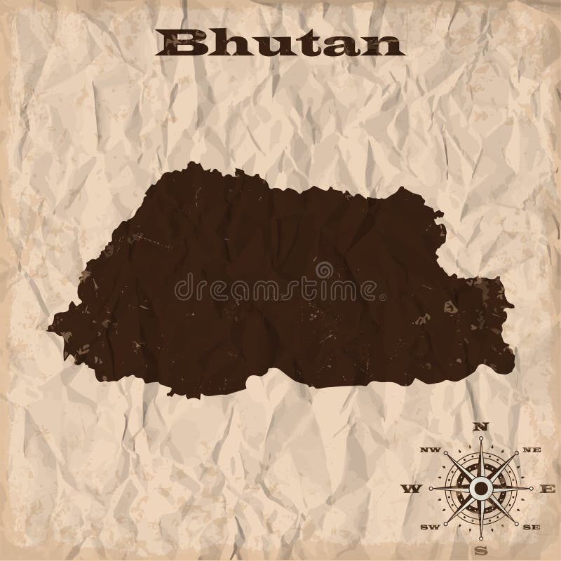 Bhutan Old Map with Grunge and Crumpled Paper. Vector Illustration ...