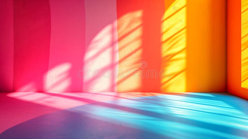 Empty Room in Rainbow Colors Palette Window Bright Sunlight Shadows ...