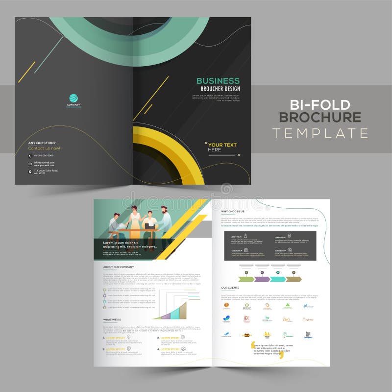Bi-Fold Brochure Template Layout in Front and Back View Stock ...