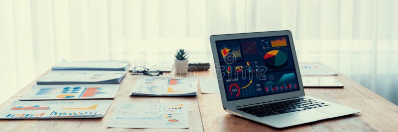 BI Power Software Visualize Company Data Dashboard Display on Laptop. Scrutinize Stock Image ...