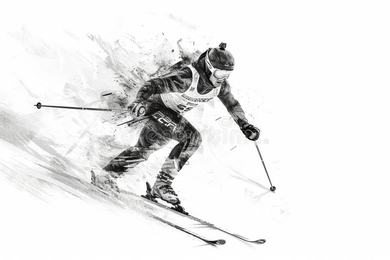 Biathlon Athlete Drawing in Action. Generative AI Stock Illustration ...