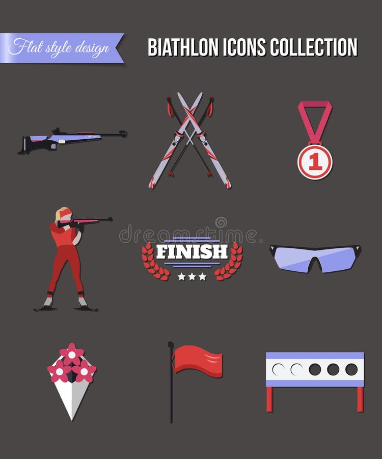 Biathlon icons set stock vector. Illustration of biathlon - 60010623