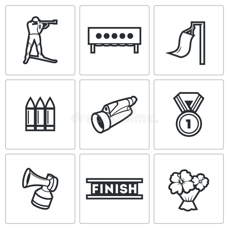 Biathlon icons set stock vector. Illustration of biathlon - 60010623