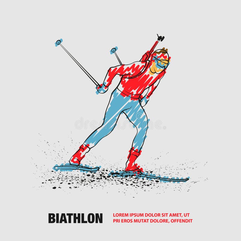 Biathlon Man Linear Silhouette Skiing. Vector Outline Biathlon Ski ...