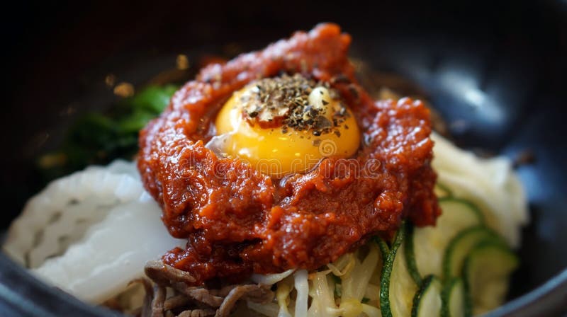 Bibimbap, Alimento Caldo Coreano Dei Piatti Laterali Della Miscela ...