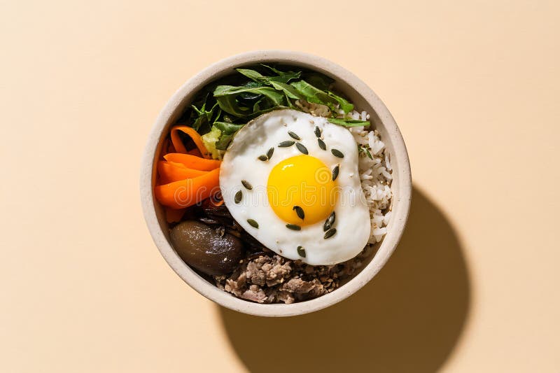 Bibimbap Bowl with Fried Egg Topping Stock Image - Image of dinner ...