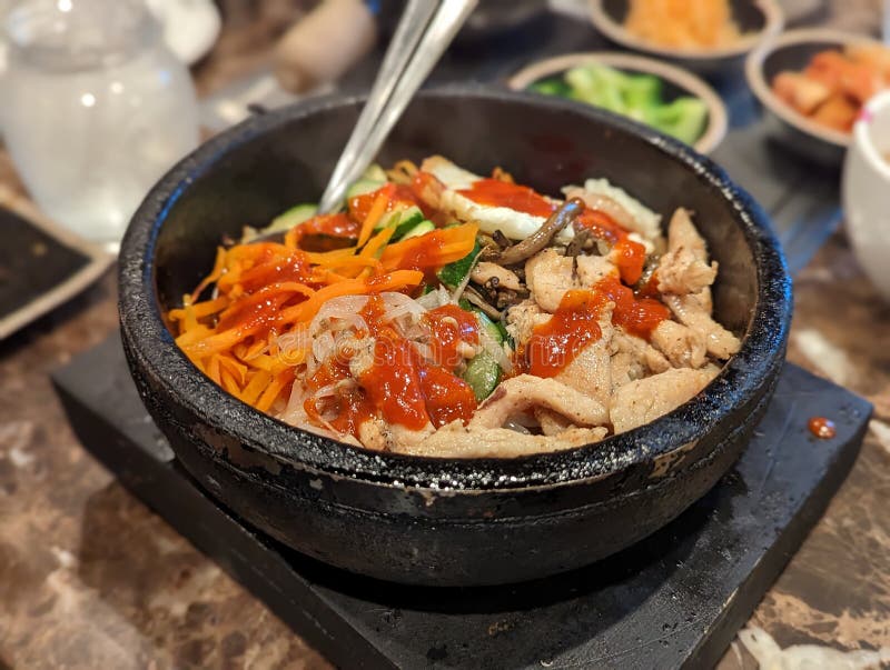 Bibimbap Hot Stone Chicken Spicy Stock Photo - Image of soup, meal ...