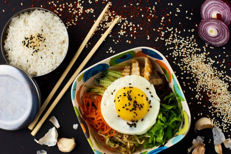 Bibimbap. Mixed Rice with Meat and Vegetables. Stock Image - Image of ...