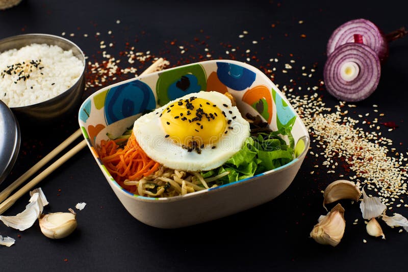 Bibimbap. Mixed Rice with Meat and Vegetables. Stock Photo - Image of ...