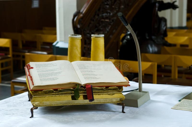 Bible on altar in church stock photo. Image of church - 7274952
