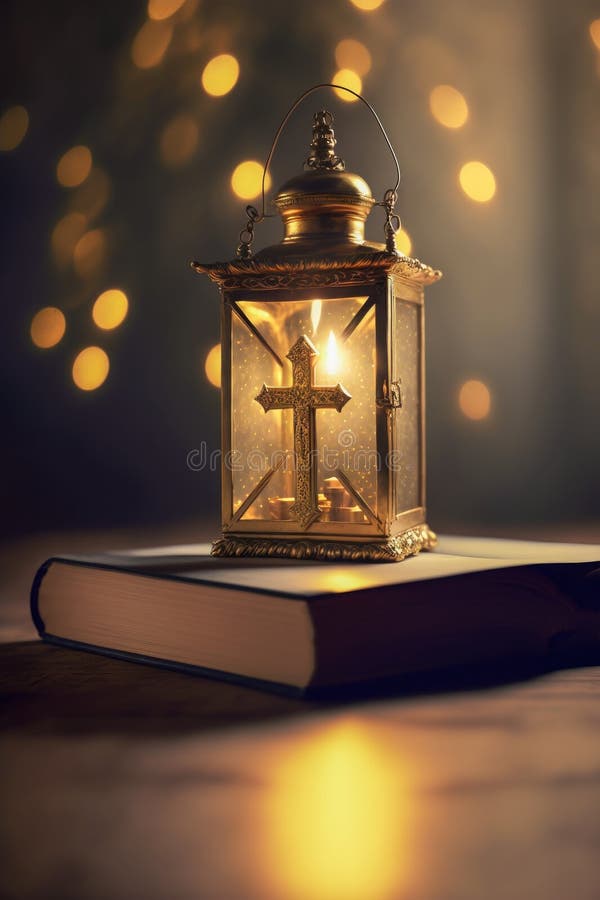 Bible Book and Lantern with a Blurred Background of a Window and the ...