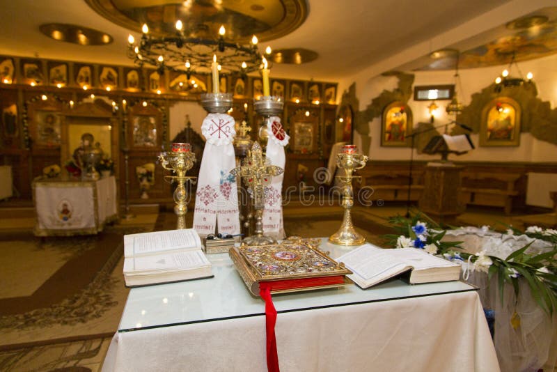 Holy Bible and Other Books on the Priest Table Stock Photo - Image of ...