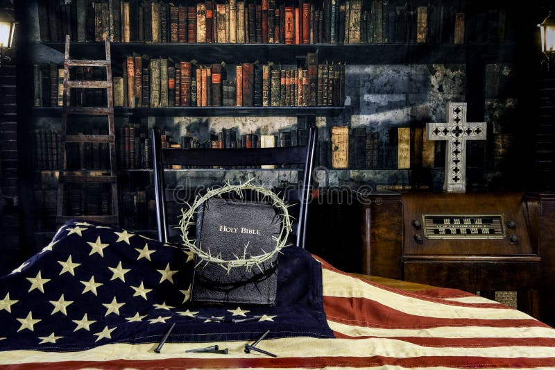 Bible and Crown of Thorns on American Flag Stock Image - Image of book, bible: 309892899