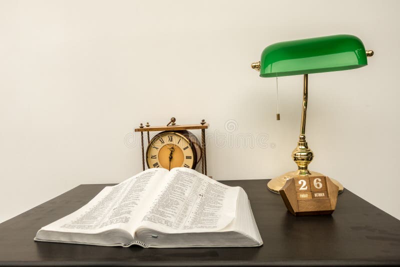 Bible with clock on wood stock photo. Image of clock - 41050886