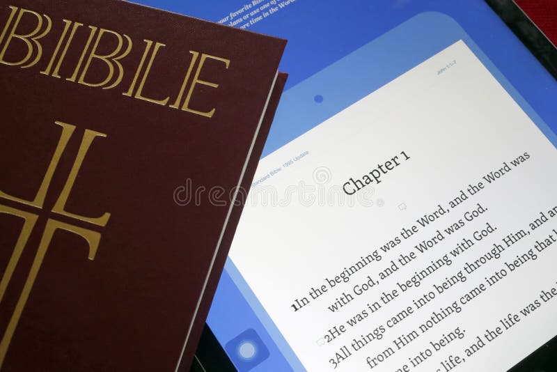Bible on Digital Tablet and Paper Stock Photo - Image of bible ...