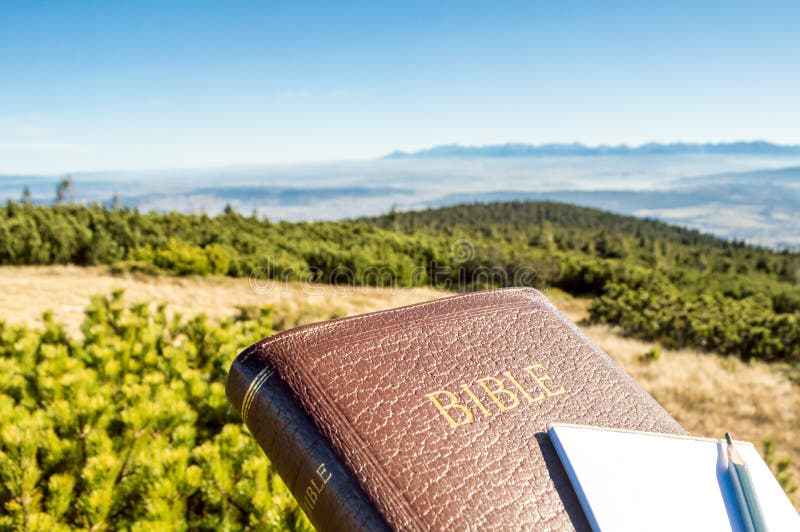 Outdoor Bible Study during Mountain Hike in the Fall Stock Photo ...