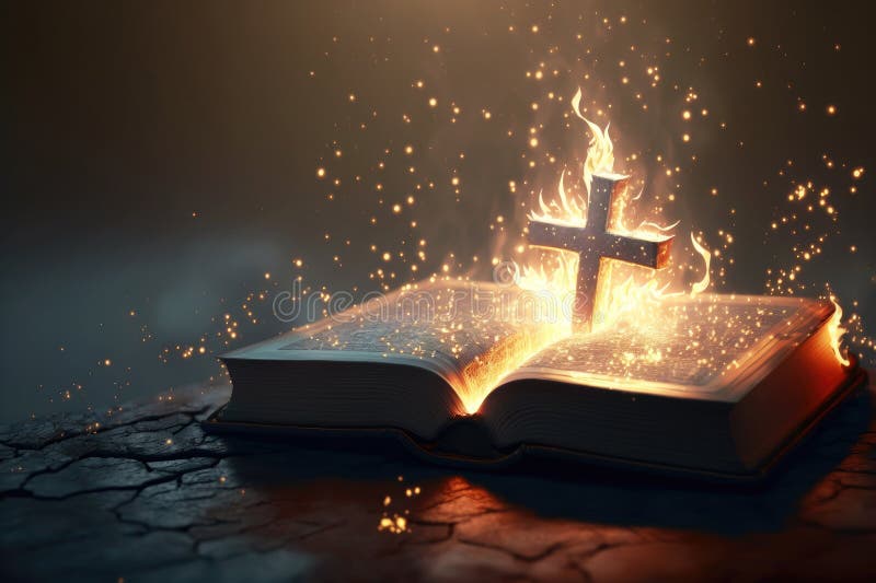 The Bible with Fire Flames and a Cross Generative AI Illustration Stock ... The Bible with Fire Flames and a Cross Generative AI Illustration Stock ...
