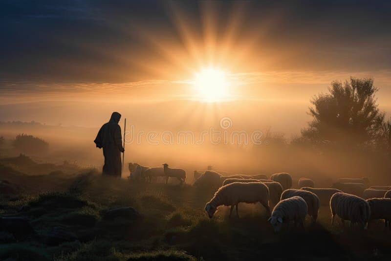 Bible Jesus Shepherd with His Flock of Sheep Stock Illustration ... Bible Jesus Shepherd with His Flock of Sheep Stock Illustration ...